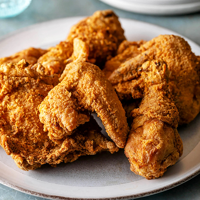 Golden-brown perfection that makes other fried chicken look like it's not even trying. This is what crispy dreams are made of.