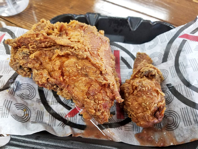 Golden-brown perfection that makes other fried chicken look like it's not even trying. That crunch could wake the neighbors.