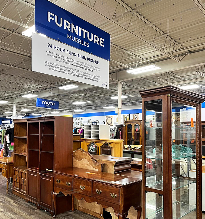 Solid wood furniture with character awaits its second act. That desk probably has better stories to tell than most people you'll meet today.
