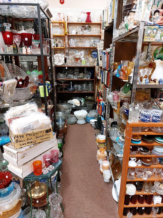 Glass treasures stacked with such precision, it's like Jenga for people who inherited their grandmother's crystal collection.