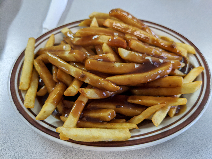 Gravy fries that make mashed potatoes jealous. This golden-brown masterpiece proves that sometimes the best things in life come swimming in gravy.
