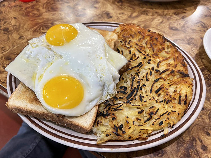 The hash brown holy grail&mdash;crispy exterior, tender interior. Like a potato that went to finishing school and graduated with honors.