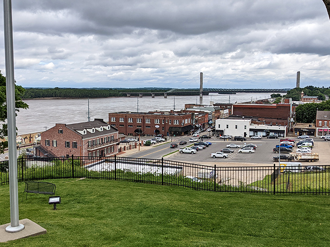From this elevated vantage point, the Mississippi River and Bill Emerson Memorial Bridge create a postcard-perfect backdrop to Cape's historic downtown district.