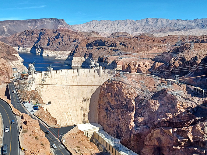 Engineering marvel meets natural wonder at Hoover Dam, where human ambition stands tall against a backdrop of timeless geology.