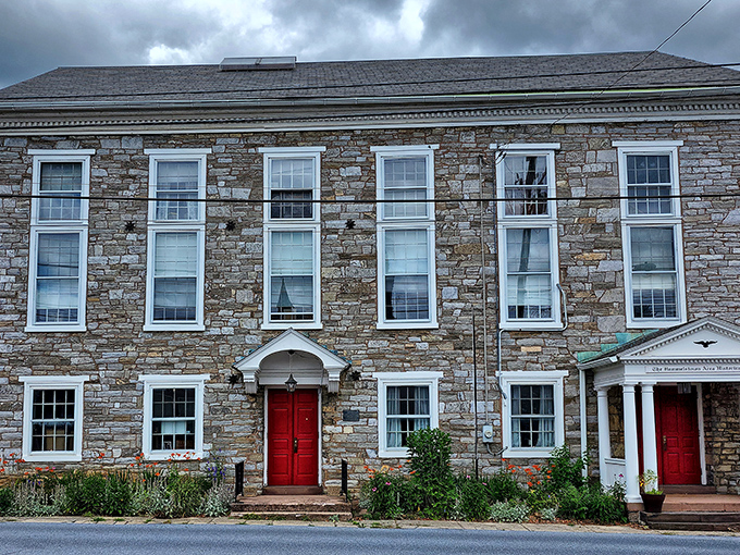 The Hummelstown Historical Society Museum's magnificent stone facade tells stories before you even step inside, with windows like chapters in the town's living history book.