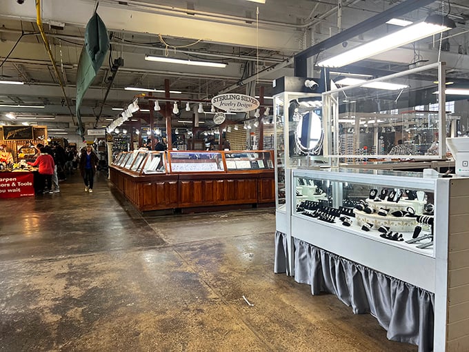 Gleaming under display lights, jewelry booths transform the ordinary market into a treasure vault where yesterday's accessories become tomorrow's heirlooms.