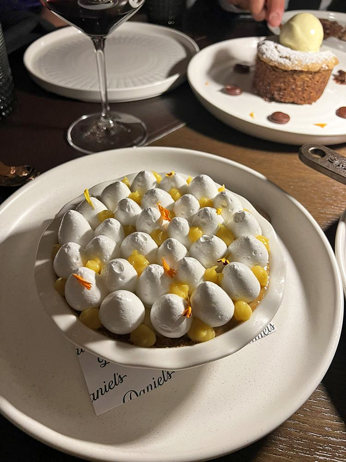 Not your average dessert—this meringue-topped creation looks like a cloud that decided to vacation in Florida and fell in love with citrus.