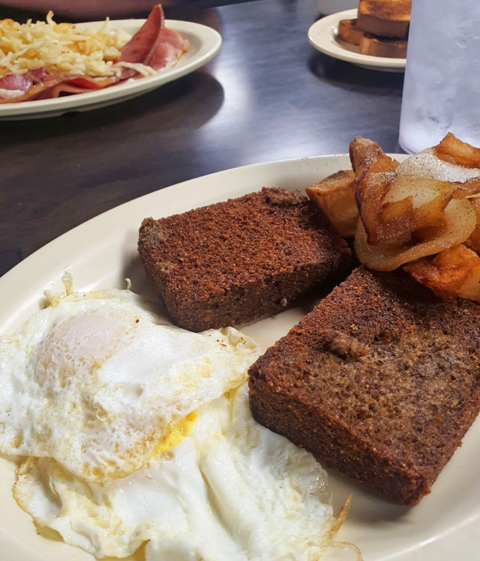 Livermush, eggs, and home fries: the holy trinity of a Cleveland County breakfast. Crispy outside, soft inside&mdash;this is Southern ingenuity on a plate.