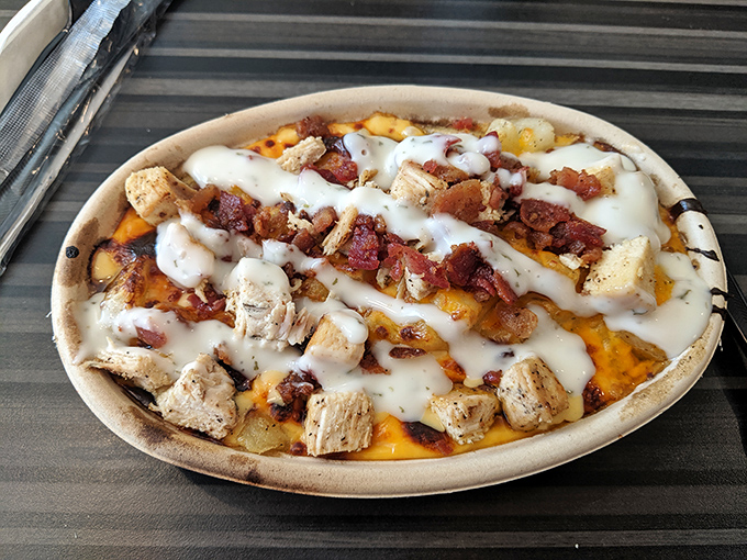 Loaded baked potato mac and cheese that answers the eternal question: "What if a baked potato and mac had a beautiful, cheese-drenched baby?"