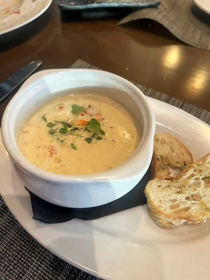 This lobster bisque isn't just soup&mdash;it's a creamy ocean hug in a bowl, with crusty bread standing by for the inevitable dip.