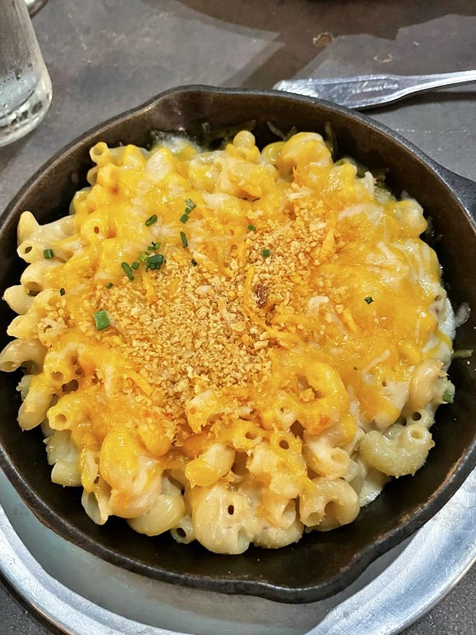 Mac and cheese that doesn't know it's a side dish. This creamy, golden masterpiece with its crispy topping demands center stage on your table.
