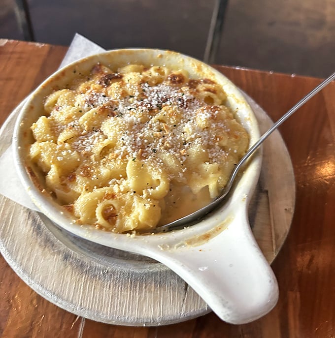 Mac and cheese that would make your grandmother both jealous and proud. That golden crust is the kind of thing people write love songs about.
