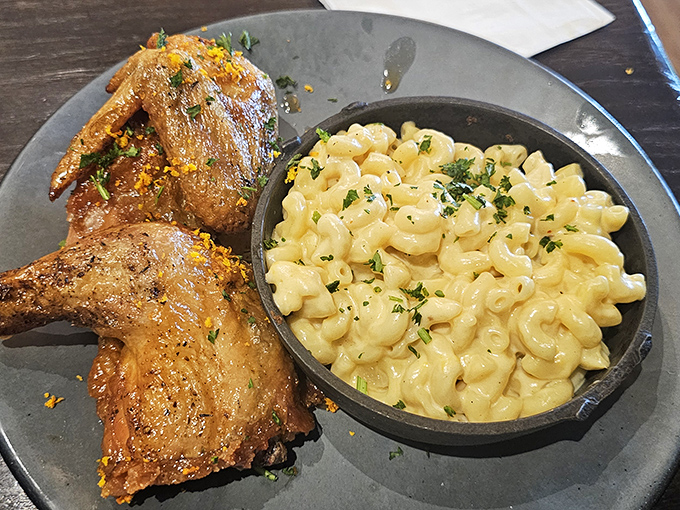 That mac and cheese isn't just a side dish&mdash;it's the co-star of the show, sharing the spotlight with perfectly roasted chicken.
