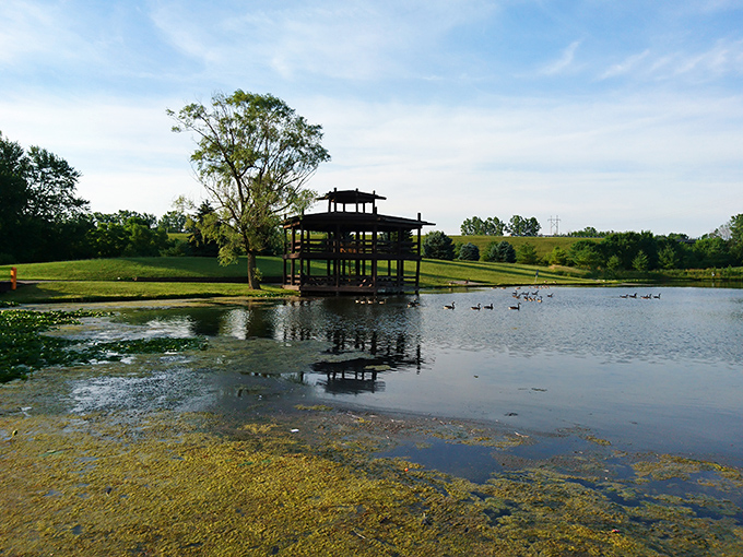 Nature's gazebo: This serene park pavilion offers front-row seats to Indiana's seasonal show, complete with waterfowl that don't charge admission.