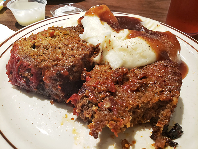 Meatloaf that would make your grandmother both jealous and proud. The gravy doesn't just cover the mashed potatoes&mdash;it embraces them like a long-lost friend.