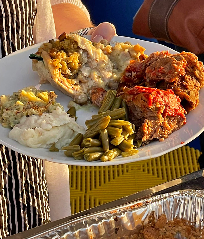 A plate that answers the eternal question: "What would grandma make if she had all day and something to prove?" Southern comfort, perfectly portioned.