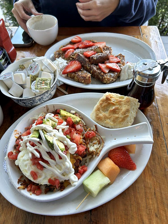 That Mexican skillet is having a party and invited fresh avocado, while the French toast decided to dress up with berries for the occasion. 