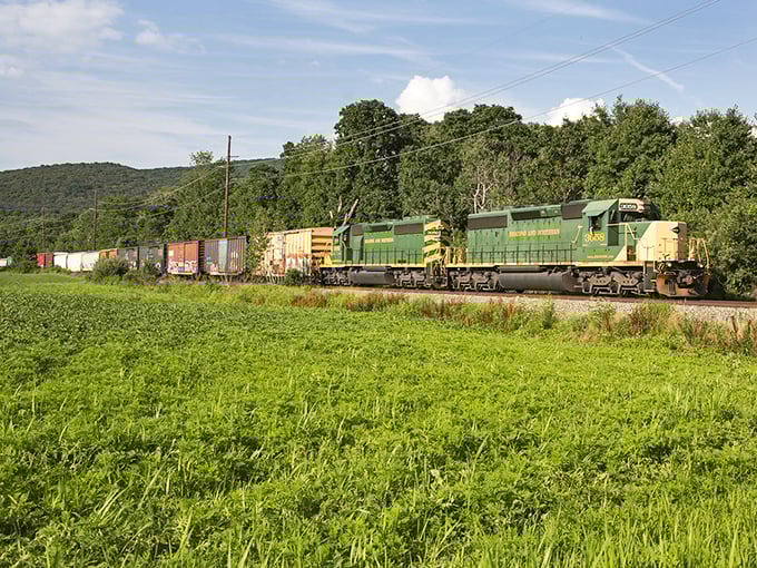 Rural Pennsylvania shows off its natural splendor as a train rumbles past verdant fields—a daily reminder that Orwigsburg balances accessibility with peaceful seclusion.