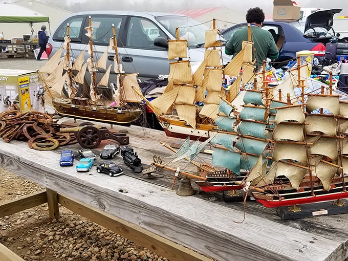 Nautical dreams in miniature form! These handcrafted model ships sail through time, waiting for collectors to rescue them from their cardboard dock.