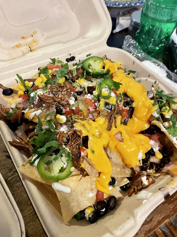 Nachos that deserve their own ZIP code. Loaded with barbacoa, fresh toppings, and that cheese sauce that haunts your dreams in the best possible way.
