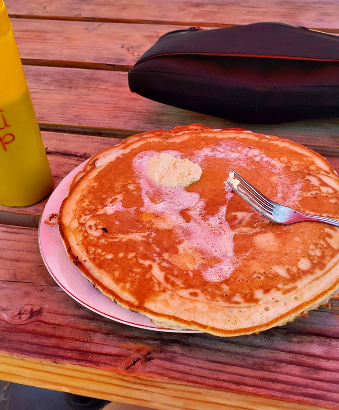 Behold the pancake that ate Sacramento! This golden disc of breakfast perfection requires its own zip code and possibly building permit.