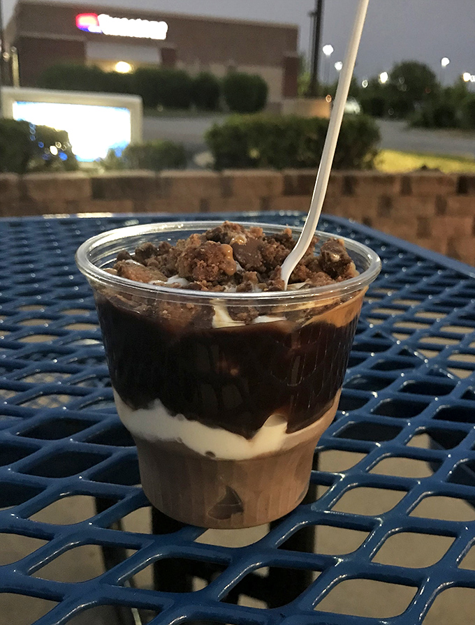 Layers of decadence collide in this cup of bliss. The chocolate-vanilla-cookie crumble trifecta creates a dessert worth driving across county lines for.