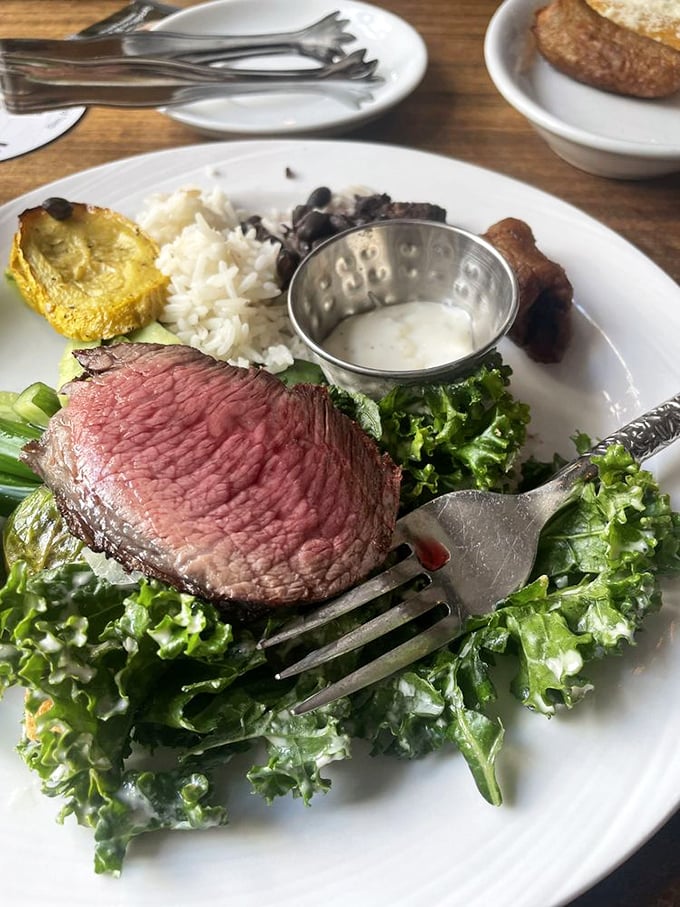 Meat perfection doesn't need fancy words. This picanha steak, pink in the middle with a perfect sear, makes a stronger argument than any adjective ever could.