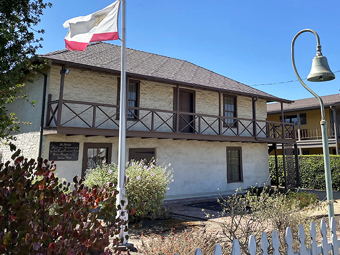 The Castro House stands proudly with its distinctive balcony, showcasing Mexican-era architecture at its finest.