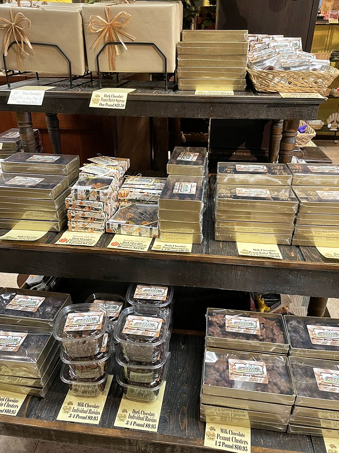 Chocolate boxes stacked with military precision, waiting to be drafted into service for birthdays, apologies, or "just because it's Tuesday" occasions.