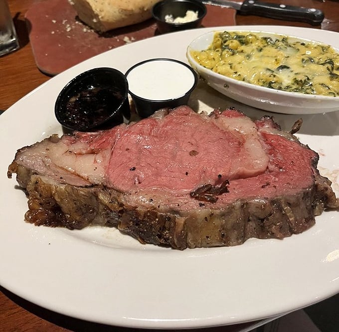 The prime rib that launched a thousand road trips. Perfectly pink, accompanied by what might be the most photogenic mac and cheese in Tennessee.