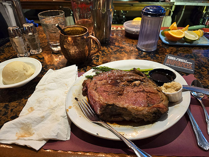 This isn't just prime rib—it's a monument to patience, a testament to proper aging, and the reason pants with elastic waistbands were invented.