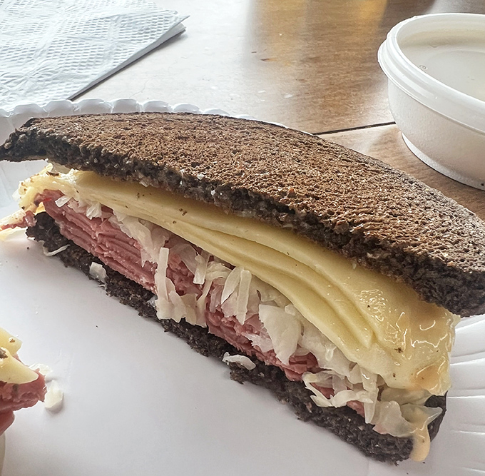 Behold the architectural marvel that is Morris Deli's Reuben. Layers of corned beef and sauerkraut creating the Taj Mahal of sandwiches.
