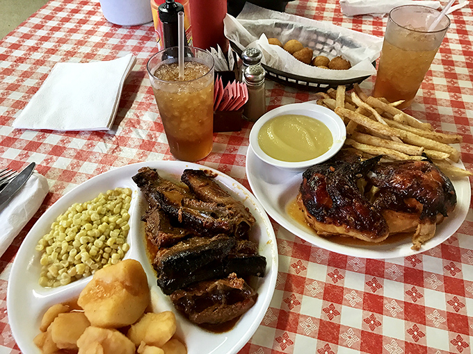 Meat paradise on a plate! The kind of barbecue spread that makes vegetarians question their life choices, if only for a moment.