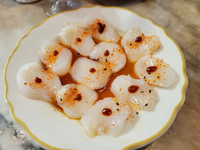 These scallops aren't just fresh&mdash;they're having their glamour shot moment, dressed simply with a splash of soy and a kiss of spice.