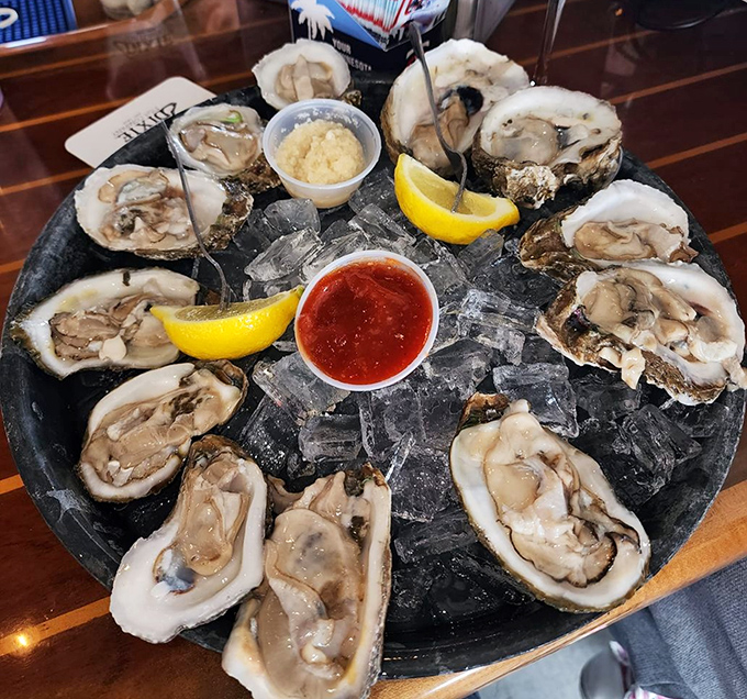 Ocean treasures on ice. These plump oysters, served with lemon and classic accompaniments, are nature's perfect appetizer&mdash;briny, fresh, and unapologetically coastal.