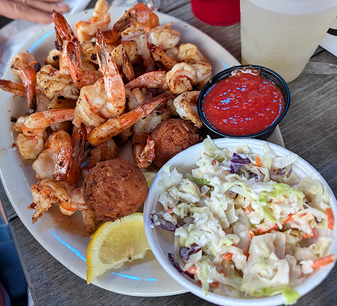 Plump, perfectly grilled shrimp that look like they jumped from the ocean to your plate, served with slaw that isn't an afterthought but a worthy companion.