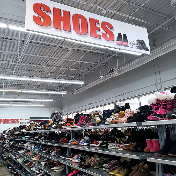 "SHOES" proclaims the sign, as if introducing you to a long-lost friend. Beneath it, footwear of every persuasion awaits its Cinderella moment.