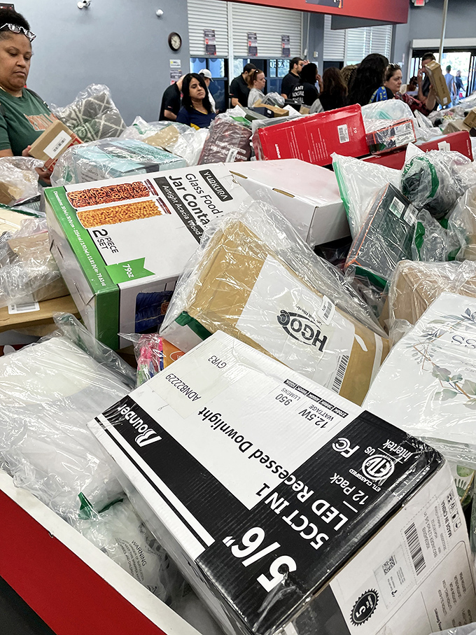 The thrill of the hunt brings shoppers together, all united in the universal quest for that perfect find amid the organized chaos.