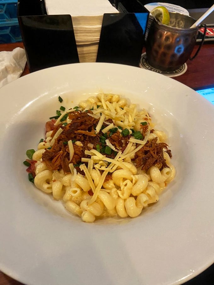 Not your childhood mac and cheese! This smokehouse version adds pulled pork and green onions for a grown-up twist on nostalgic comfort.