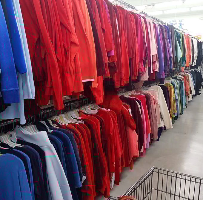 Like a sunset captured in fabric, the red section creates a visual feast. Somewhere in this rainbow, your next favorite sweater awaits.