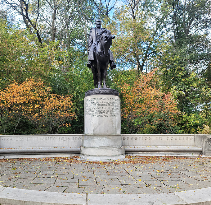 Even bronze generals appreciate a good view - this statue stands guard over one of Wisconsin's most picturesque spots.