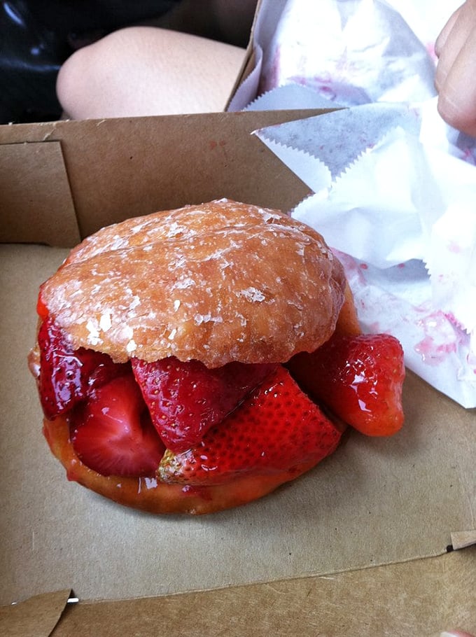 Behold the legendary strawberry donut in all its glory&mdash;a perfect marriage of fresh berries and glazed dough that's worth every mile of the journey.
