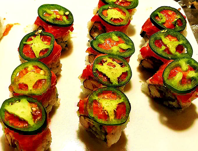 These vibrant sushi rolls topped with jalape&ntilde;o slices deliver a spicy kick that transforms the buffet standard into something worth writing home about.