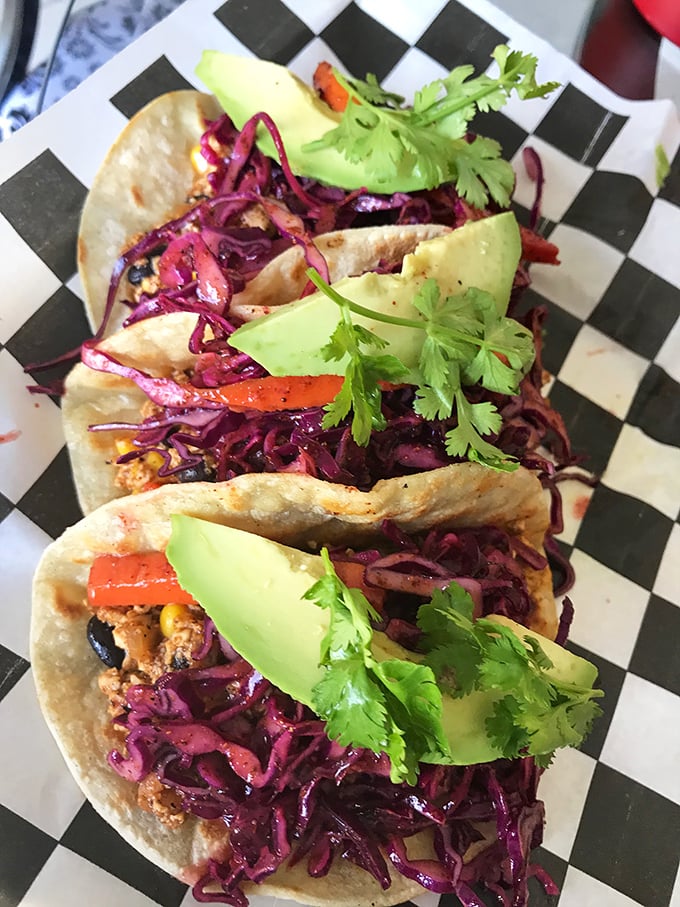 Not your abuela's tacos! These colorful beauties feature vibrant slaw and fresh avocado in what might be the most photogenic handheld meal in Ohio.