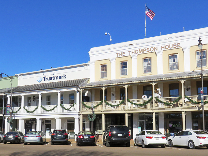 The Thompson House stands as elegant today as when ladies in hoop skirts graced its balconies&mdash;though parking has definitely improved since then.