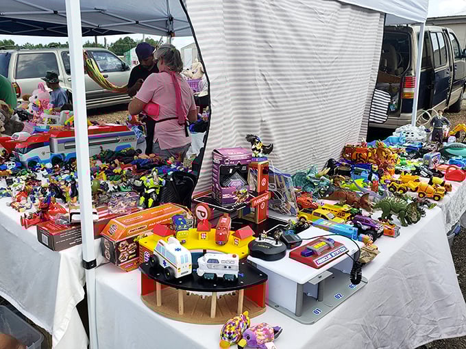 Childhood nostalgia by the tableful! Every toy here represents both a potential bargain and the magical possibility that someone else's outgrown treasure might become your child's new favorite.