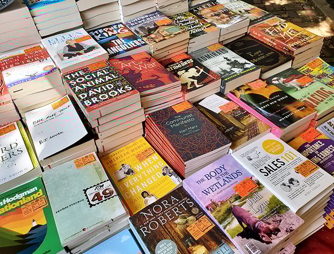 Book tetris at its finest&mdash;stacks so perfectly arranged you'd think they employed a Jenga champion as their display manager.