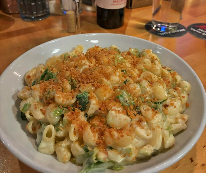 Mac and cheese elevated to an art form. Those crispy breadcrumbs on top are the culinary equivalent of finding money in your pocket.
