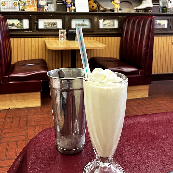 That's not just a milkshake&mdash;it's a frothy monument to dairy perfection, served with the metal mixing cup for that crucial extra sip.