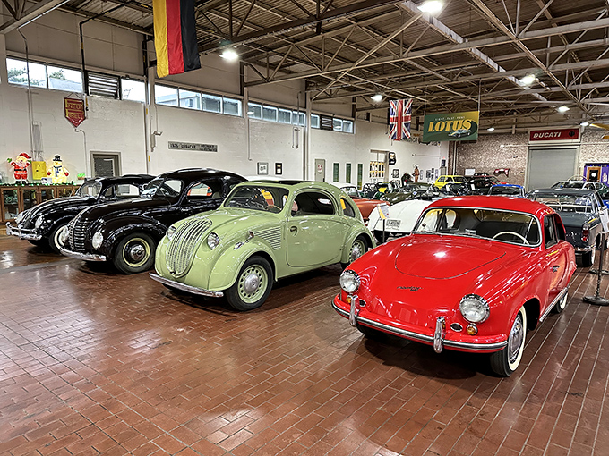 European classics lined up like fashionable guests at a very exclusive party. That mint-green beauty is practically begging for a Sunday drive.